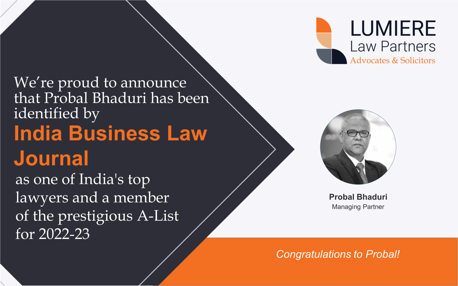 Probal Bhaduri has been identified by India Business Law Journal - One ...